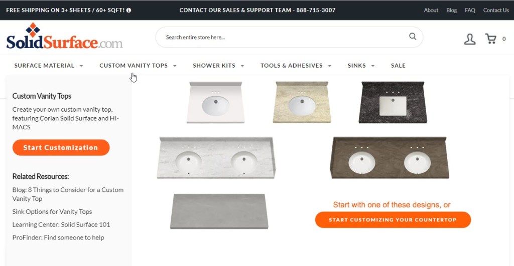 SolidSurface.com’s Custom Vanity Top Menu | SolidSurface.com Blog